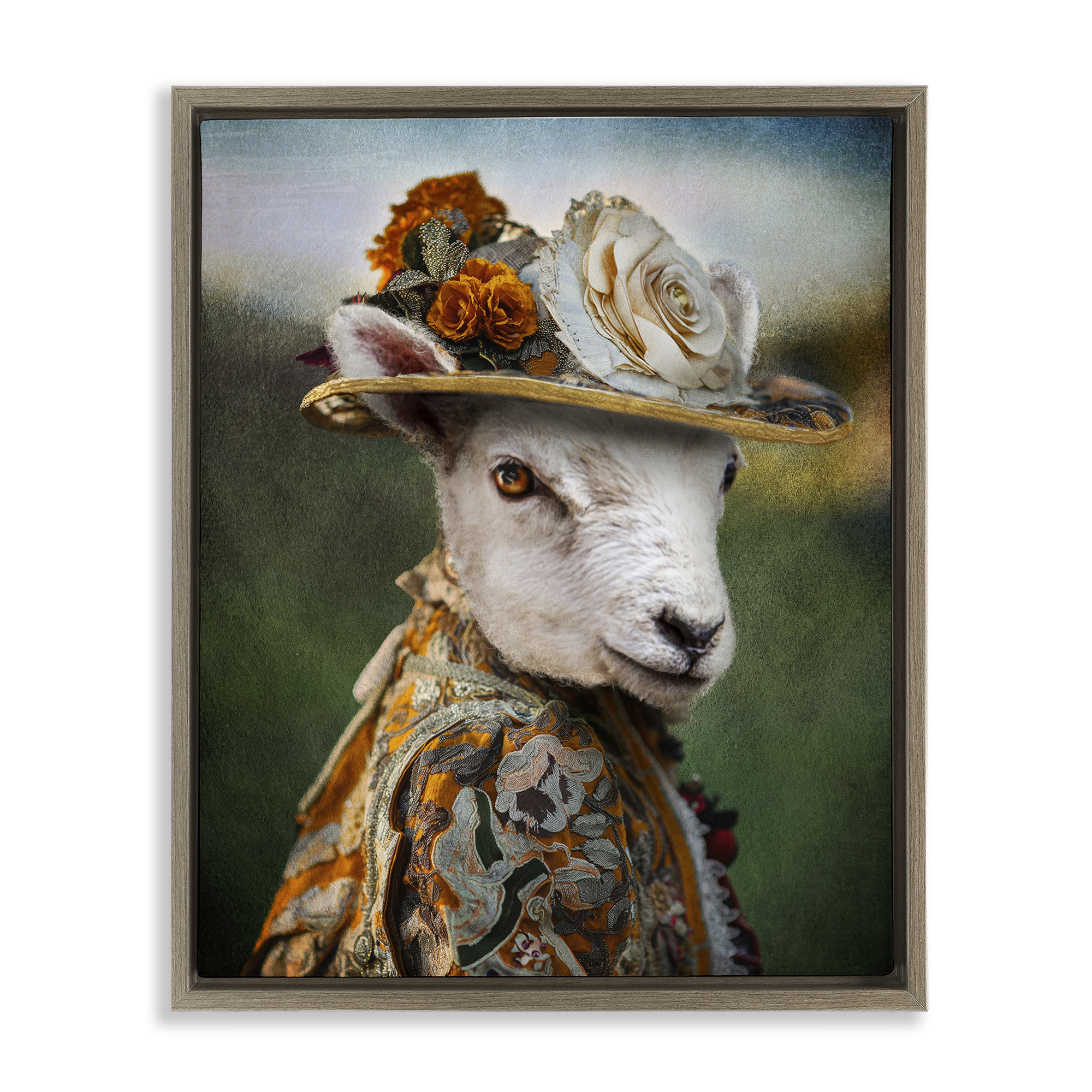 Trinx Fashionable Sheep Portrait Gold Framed Floater Canvas Wall Art by ...
