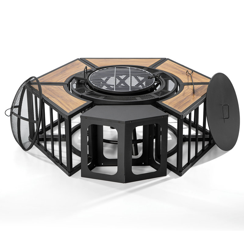 17 Stories Safila 18'' H x 59'' W Steel Outdoor Fire Pit Table with Lid ...