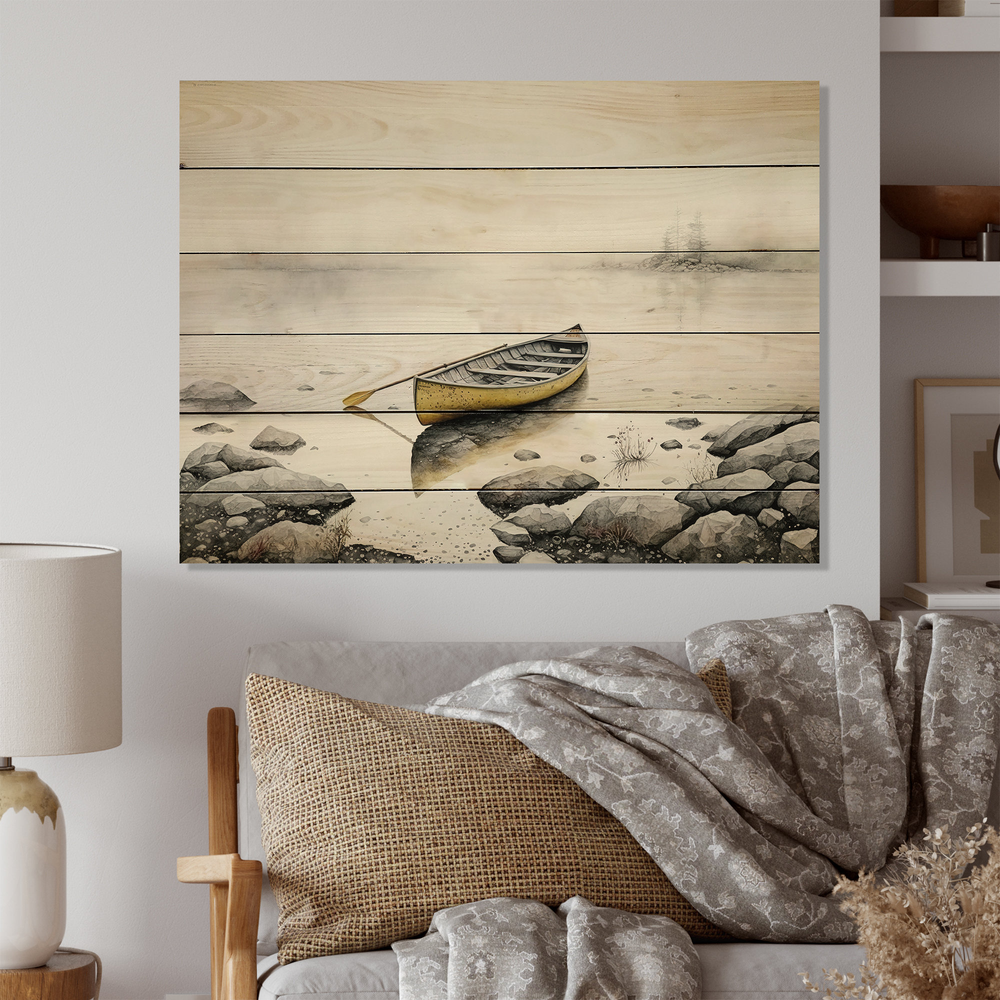 Breakwater Bay Yellow Canoe On The Lake II - Unframed Print on Wood ...