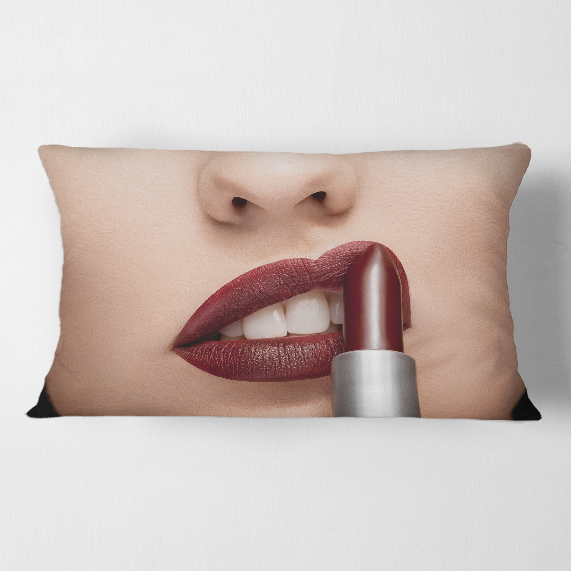Design Art Woman Applying Lipstick on Lips Rectangular Pillow Cover ...