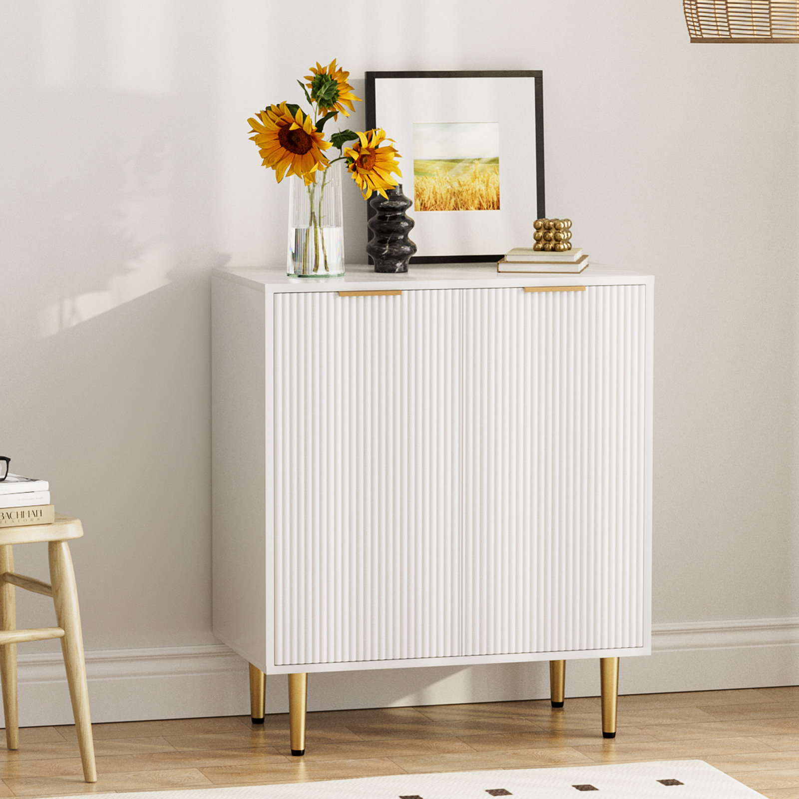 Ebern Designs Fluted Buffet Cabinet With Storage, Modern Sideboard Cabinet With Adjustable ...