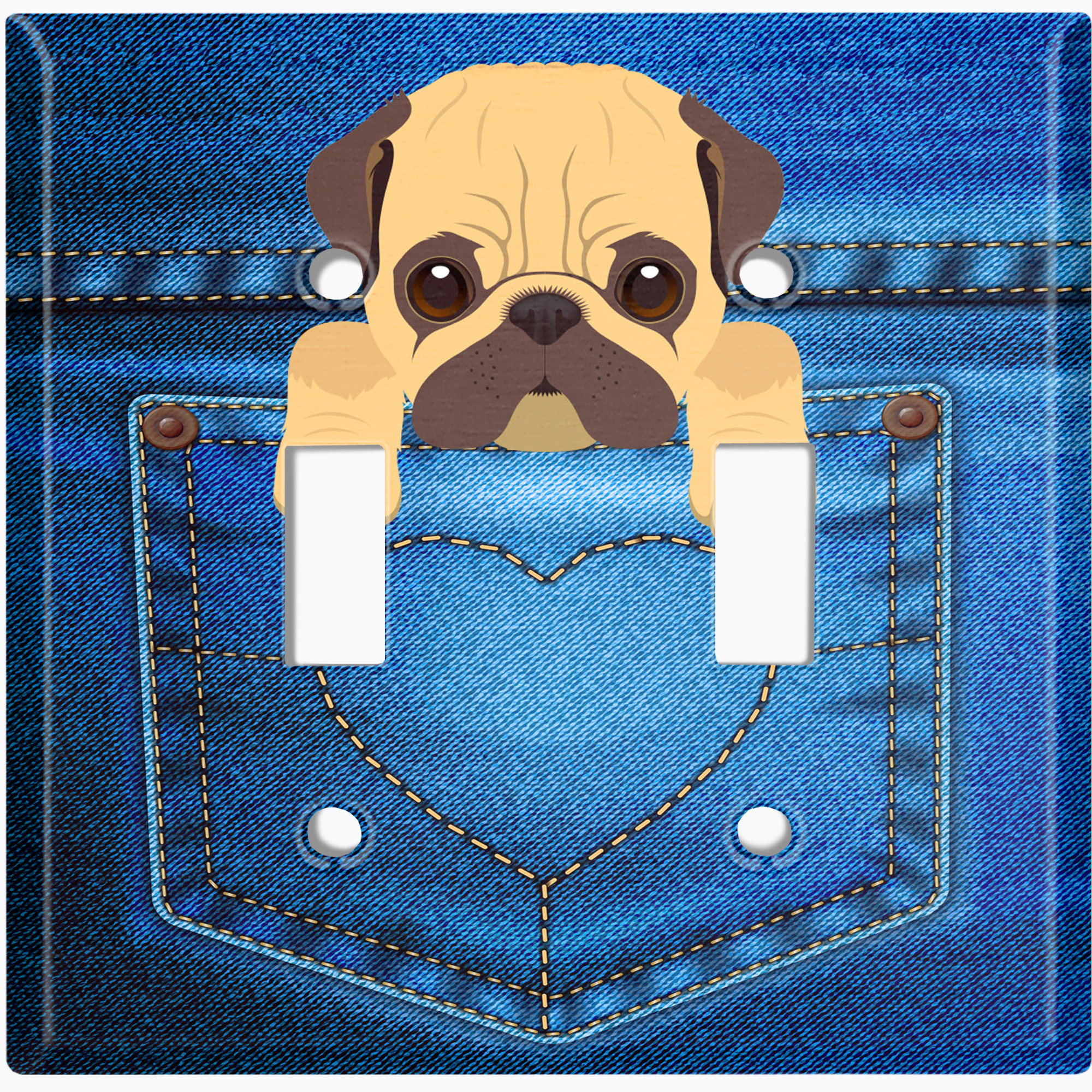 WorldAcc Cute Puppy Dog Pug Jean Pocket 2 Gang Toggle Light Switch ...