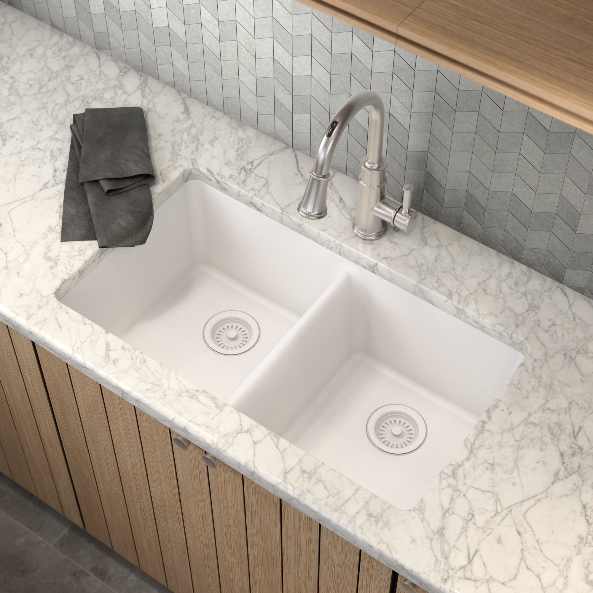 Moen Host 33-Inch Wide x 9.5-Inch Deep Undermount Granite Double Bowl ...