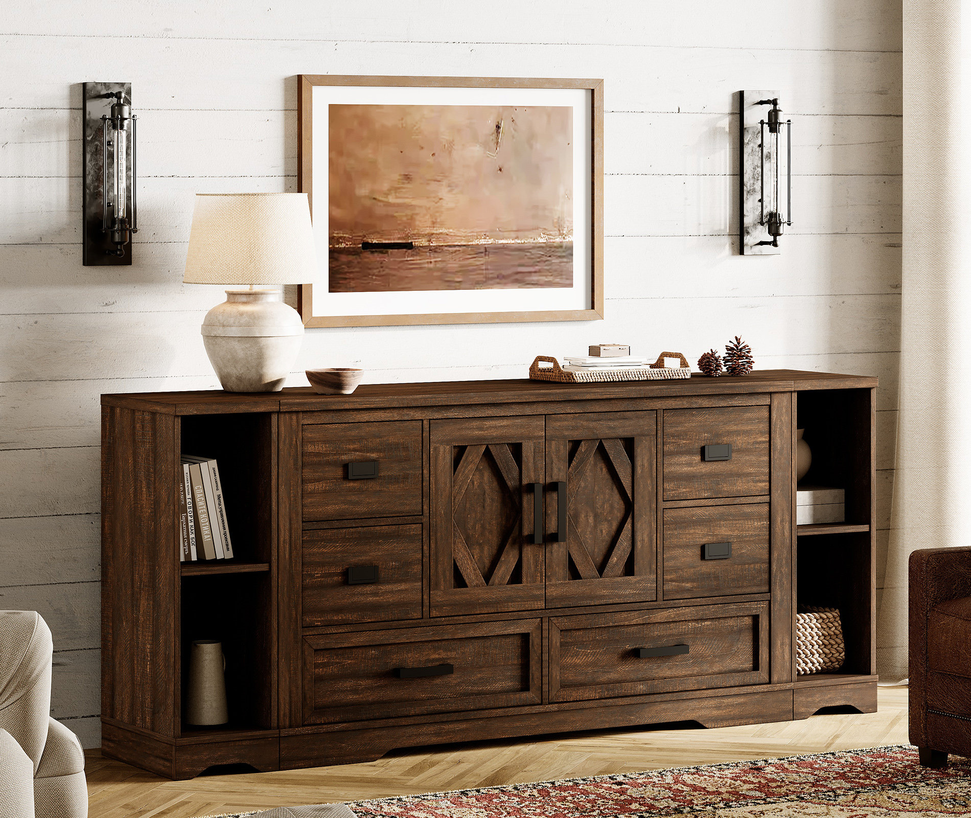 Winston Porter Glenford Modern Farmhouse 73.5" Wide Wood Barn Door ...