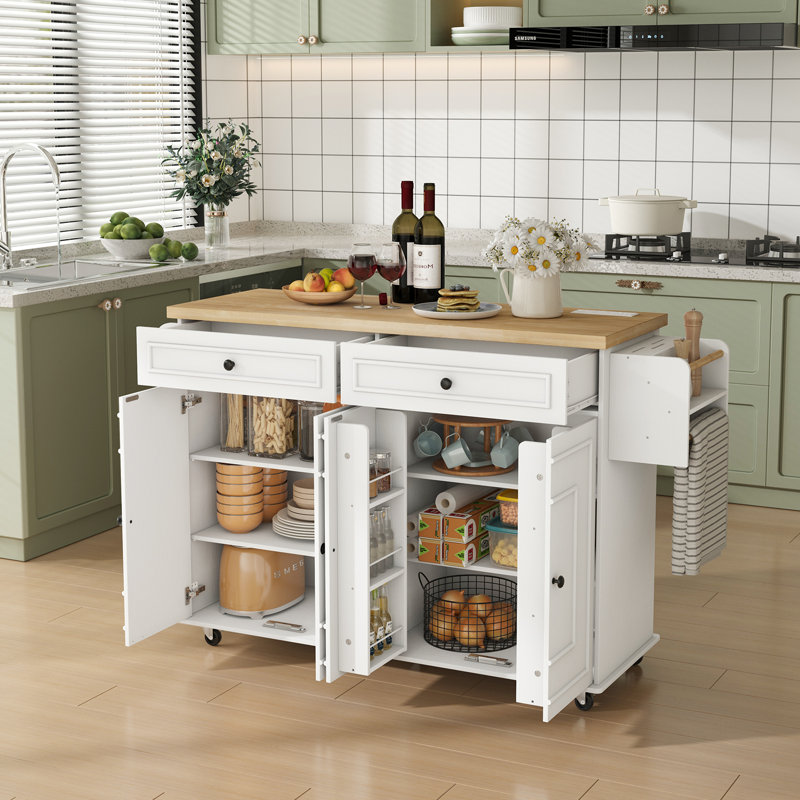Wrought Studio™ 58"W Kitchen Island with Two Large Storage Cabinets And ...