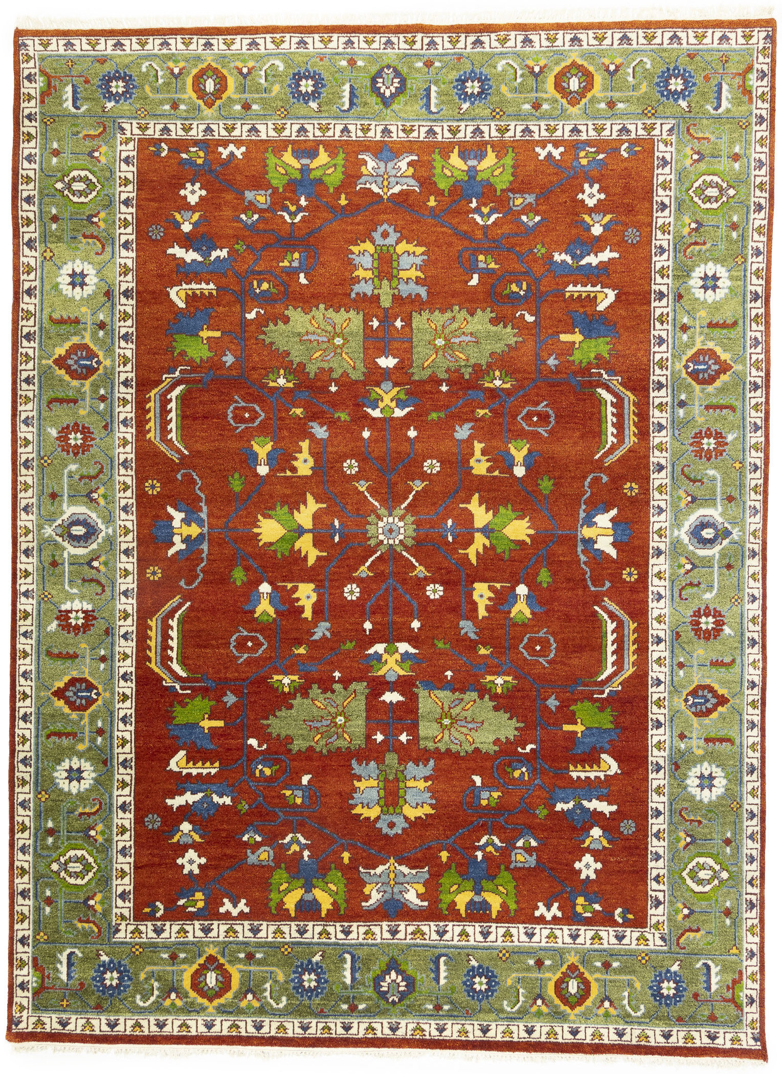 ADMINRUGS Orange Floral 9X12 Handmade Heriz Serapi Oriental Rug | Wayfair