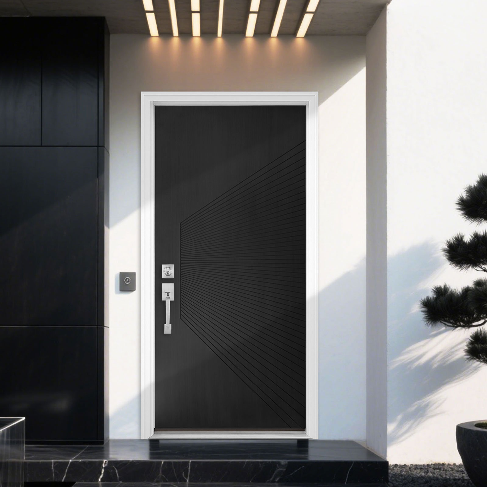 KHSHOW Contemporary Metallic-Finish Fiberglass Entry Door with Vinyl ...