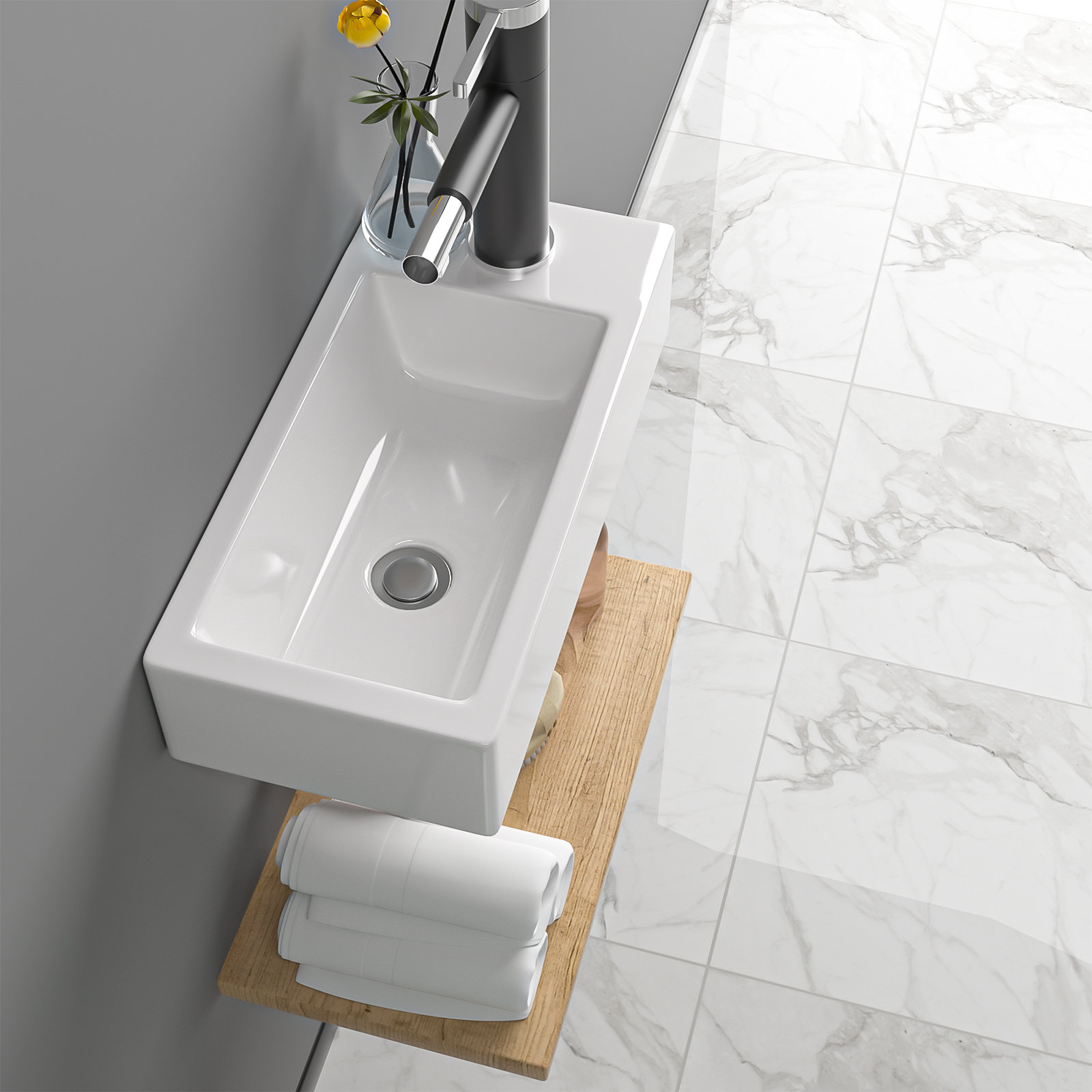 Lofeyo 15" Bathroom Sink Wall Mounted Fireclay Pure White Sink Right ...