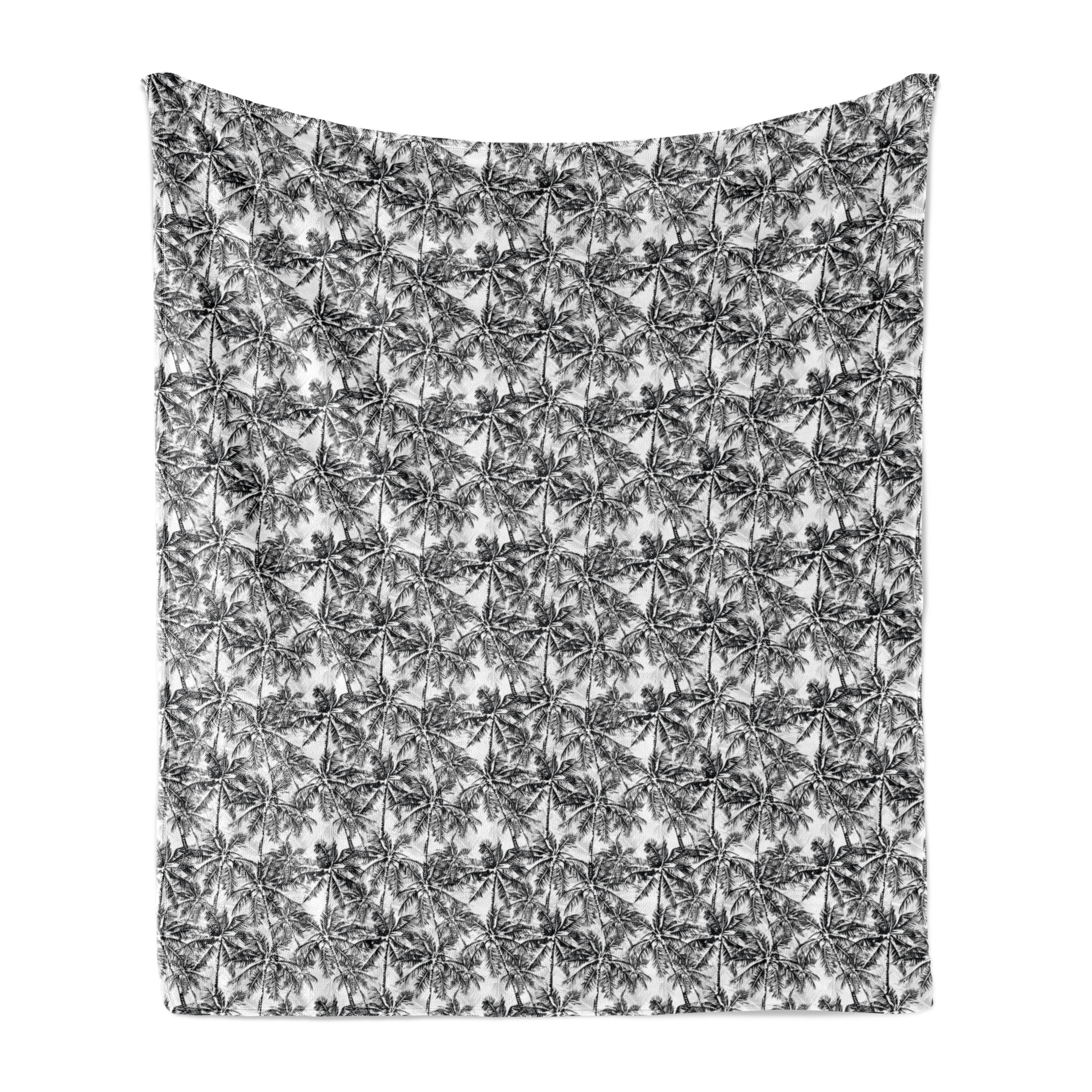 Ambesonne Palm Tree Fleece Throw Blanket Monochrome Woodland Black ...