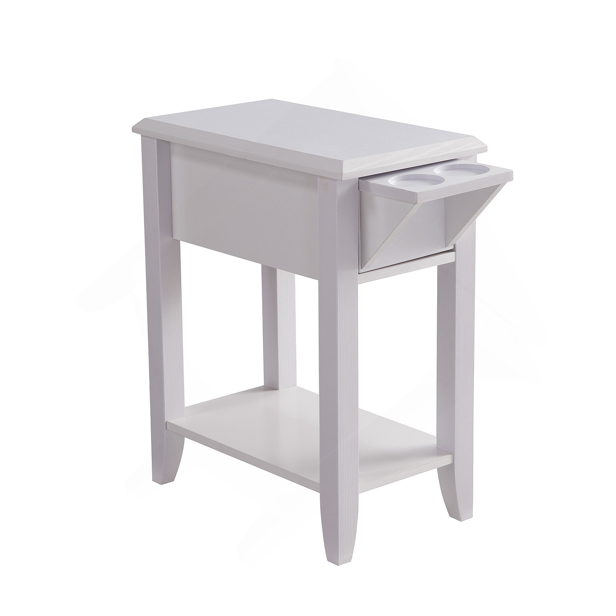 Ebern Designs White Modern Chairside Table with Two Cup Holders, Display Accent Table | Wayfair