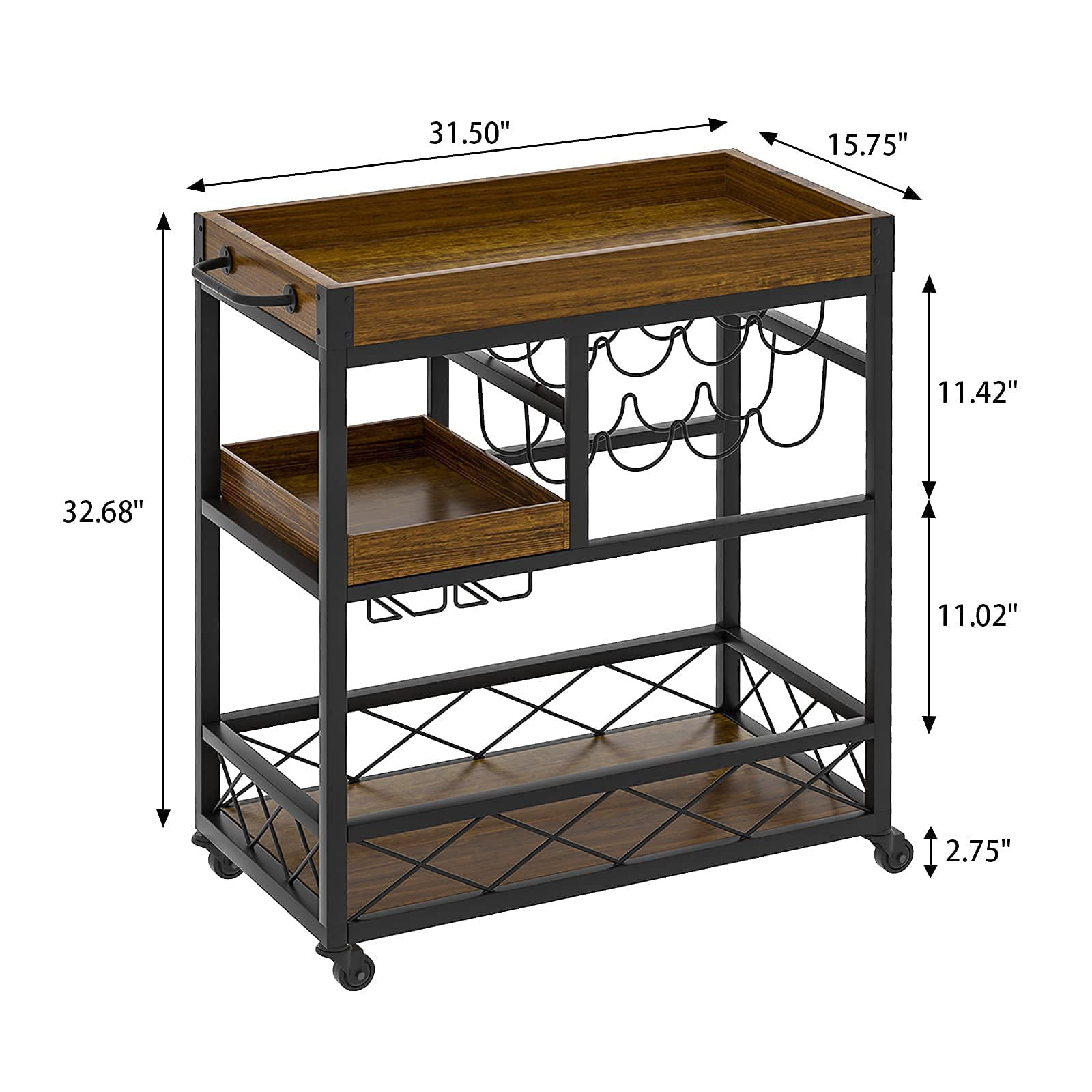 17 Stories Bar Cart Industrial Kitchen Serving Carts For Home, 3 Tier ...