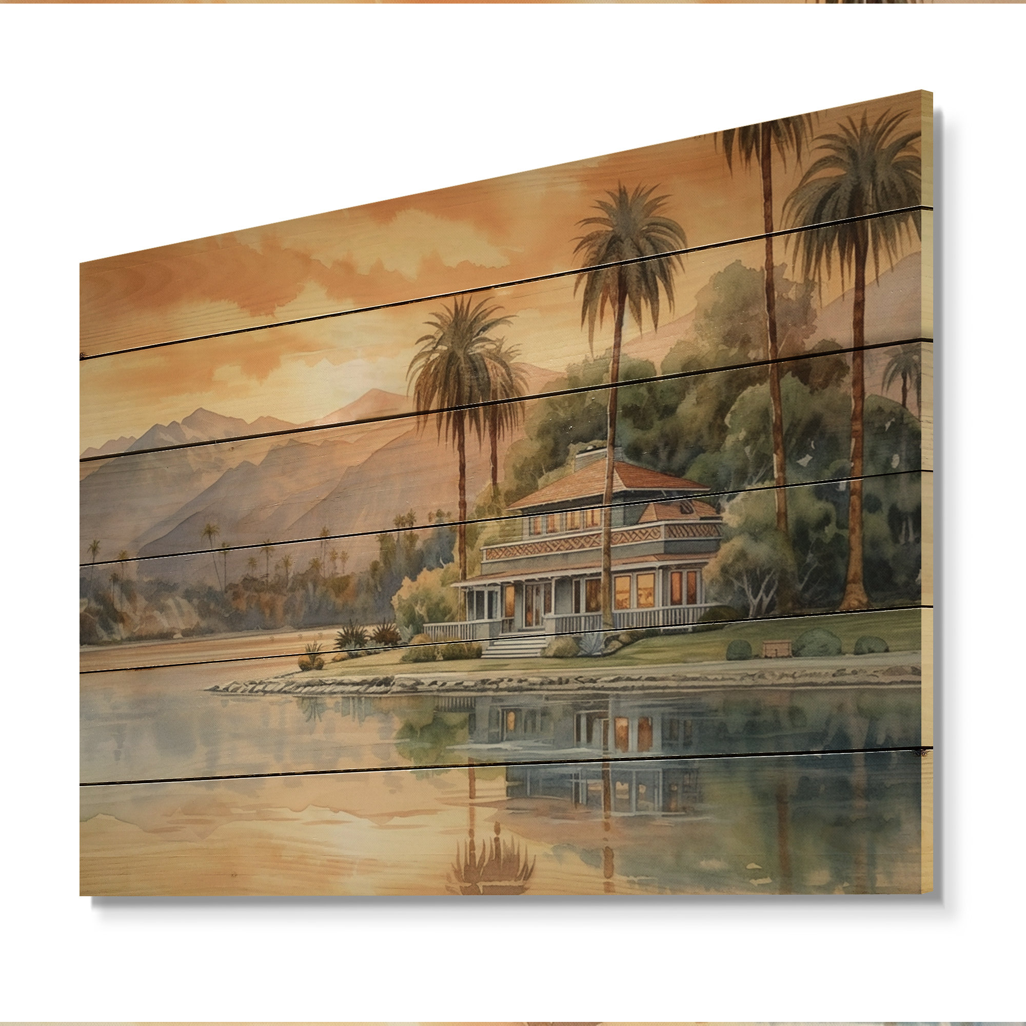 Bayou Breeze Drawing Of House By The Water At Sunset - Modern Landscape ...