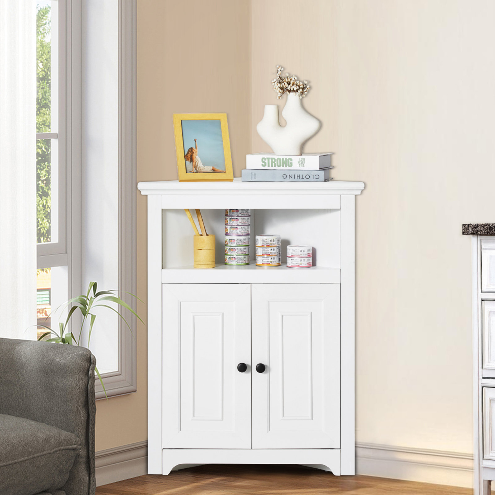 Latitude Run® 32" Corner Storage Cabinet with 2 Wooden Doors ...