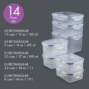 LocknLock Easy Essentials Rectangular Food Storage Container Set, 14 ...