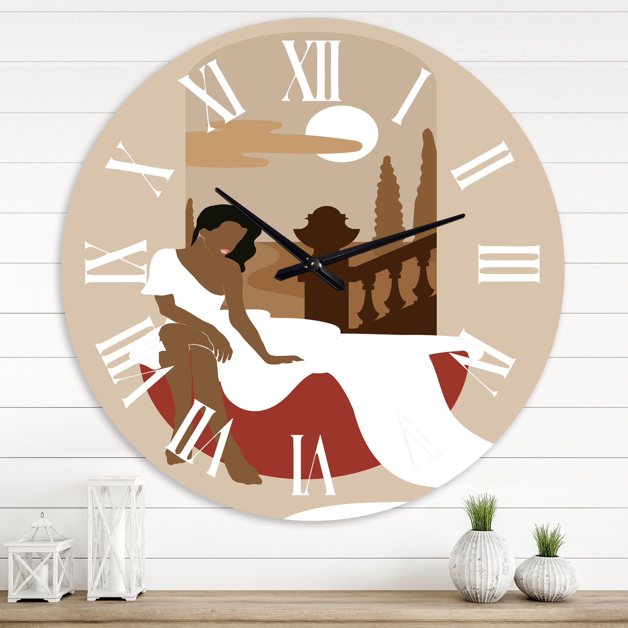 East Urban Home Minimalistic Illustration of Sitting Girl in Maxi Dress ...