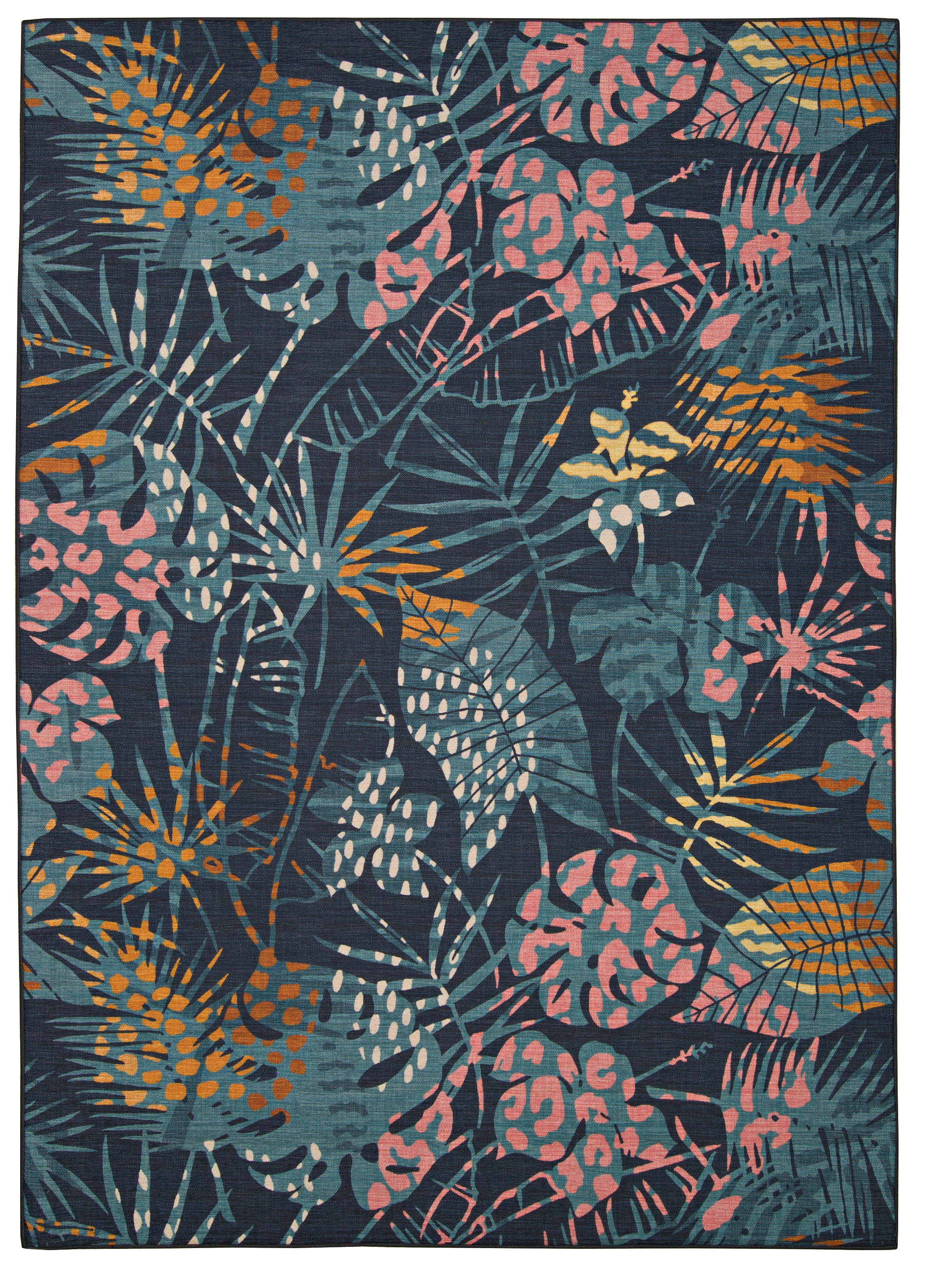 Bay Isle Home™ Kivett Navy Floral Indoor Outdoor Machine Washable Area ...