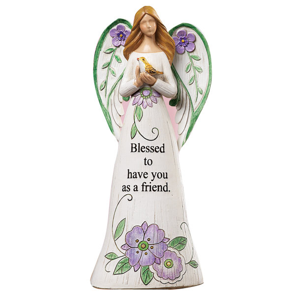The Holiday Aisle® Floral Tabletop Angel Figurine With Sentiment Saying ...
