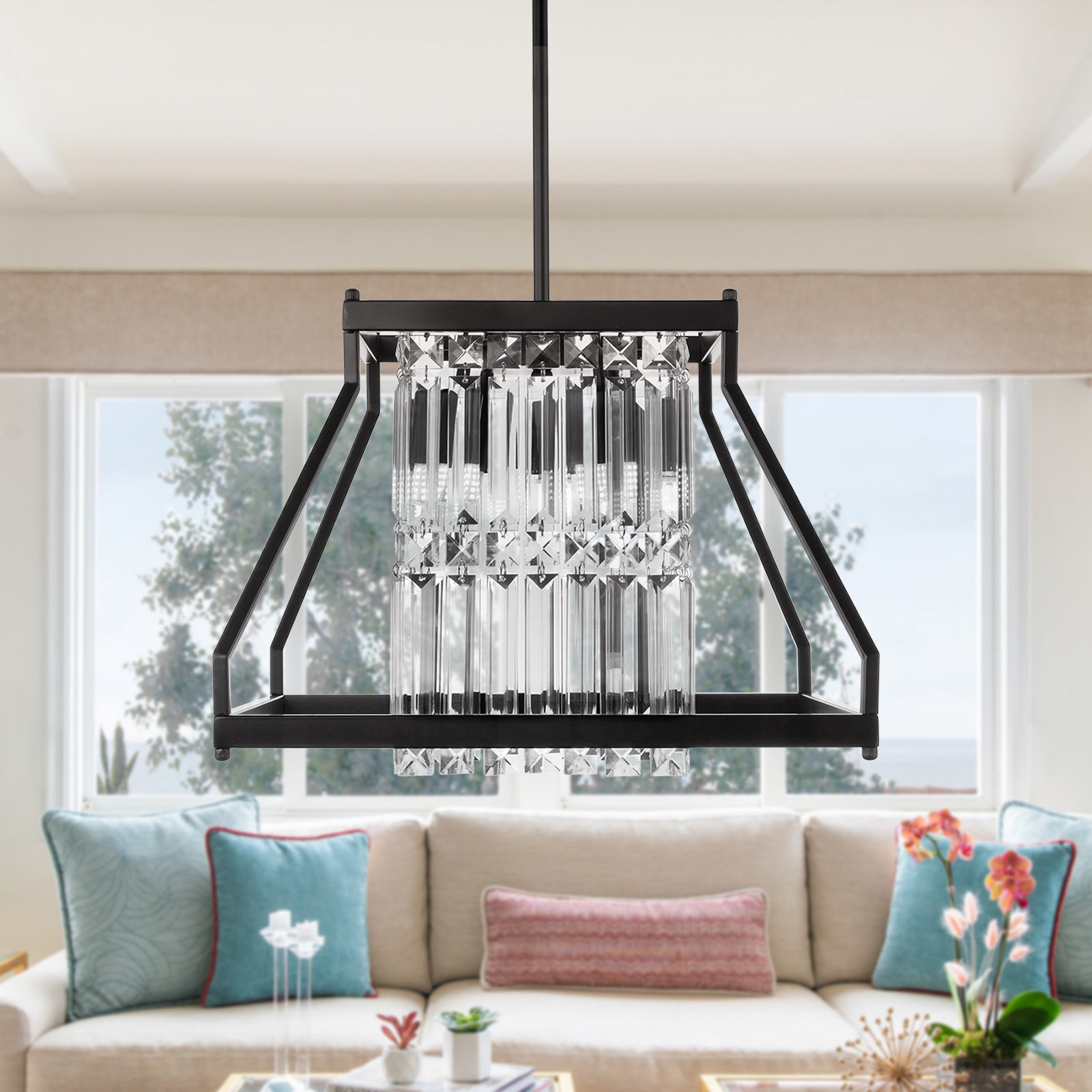 Mercer41 Murvel 16" Modern Geometric Chandelier 4 - Light Dimmable with ...
