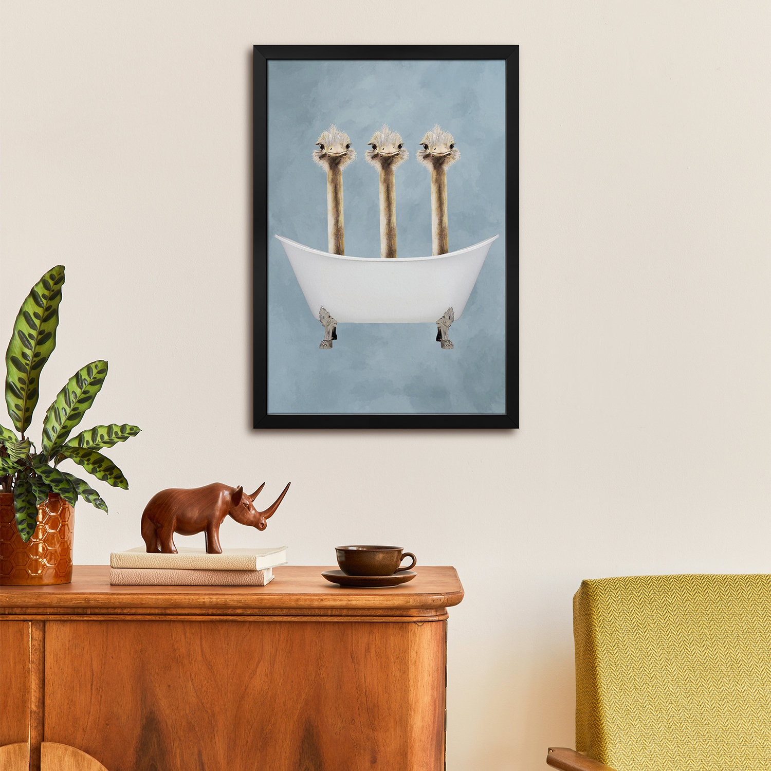Trinx Ostriches In Bathtub Premium Framed Poster by Coco de Paris | Wayfair