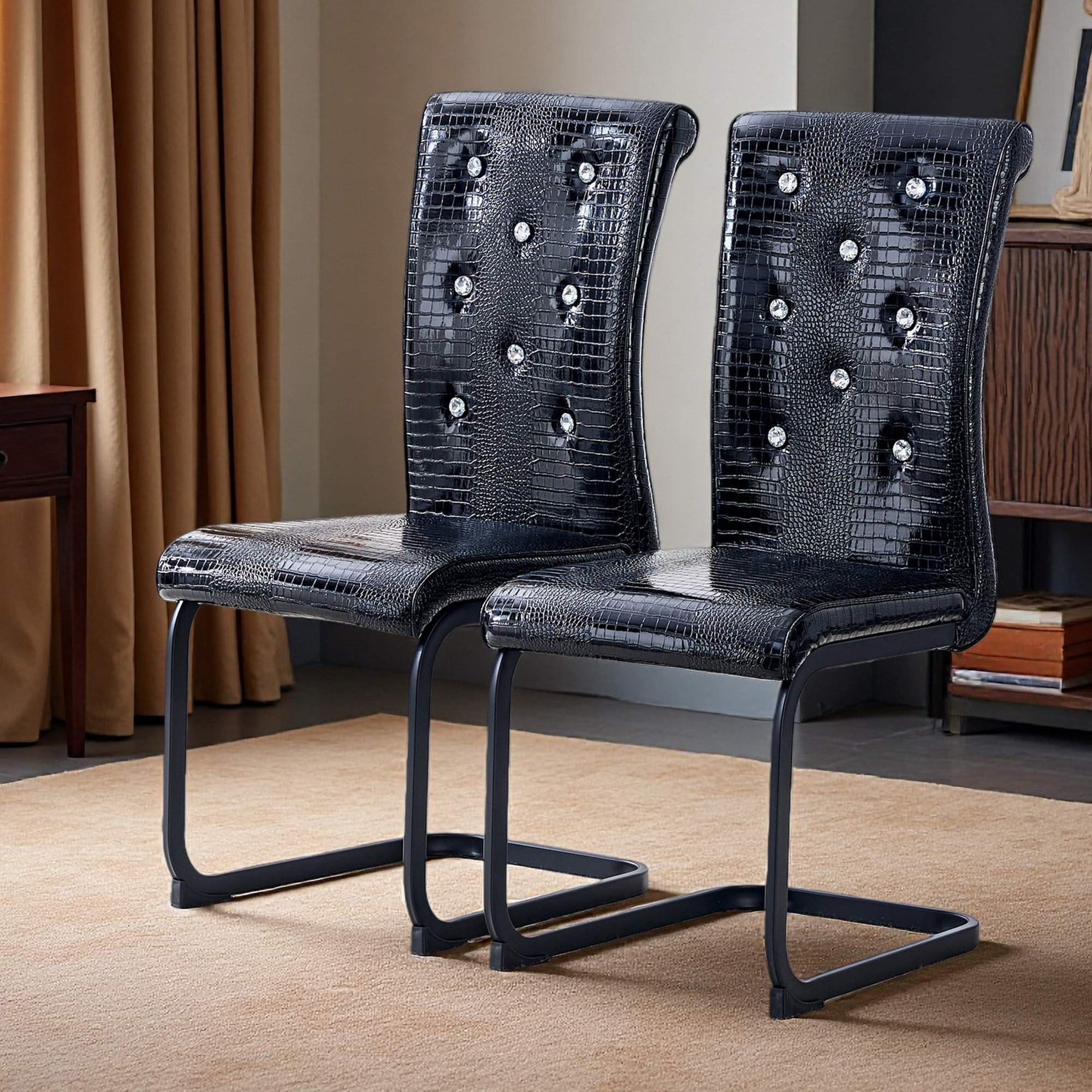 Mercer41 Set Of 2,Retro Alligator Skin Upholstered Dining Chairs,With ...
