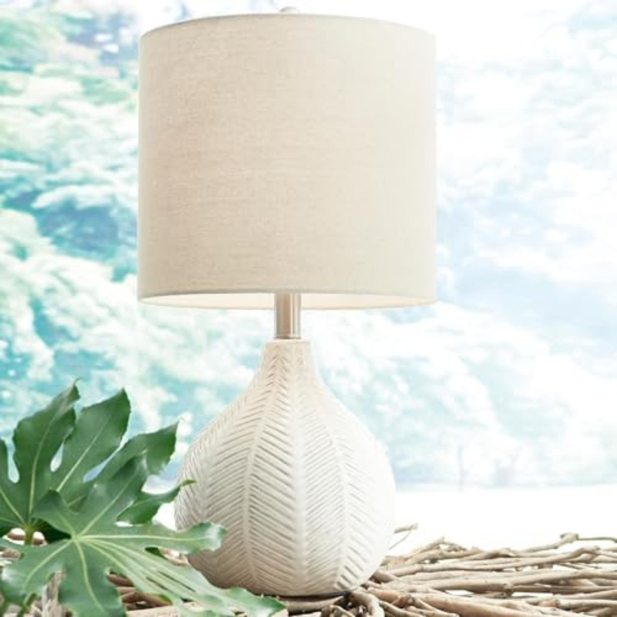 Latitude Run® 20" Modern Herringbone Ceramic Table Lamp, Off White ...