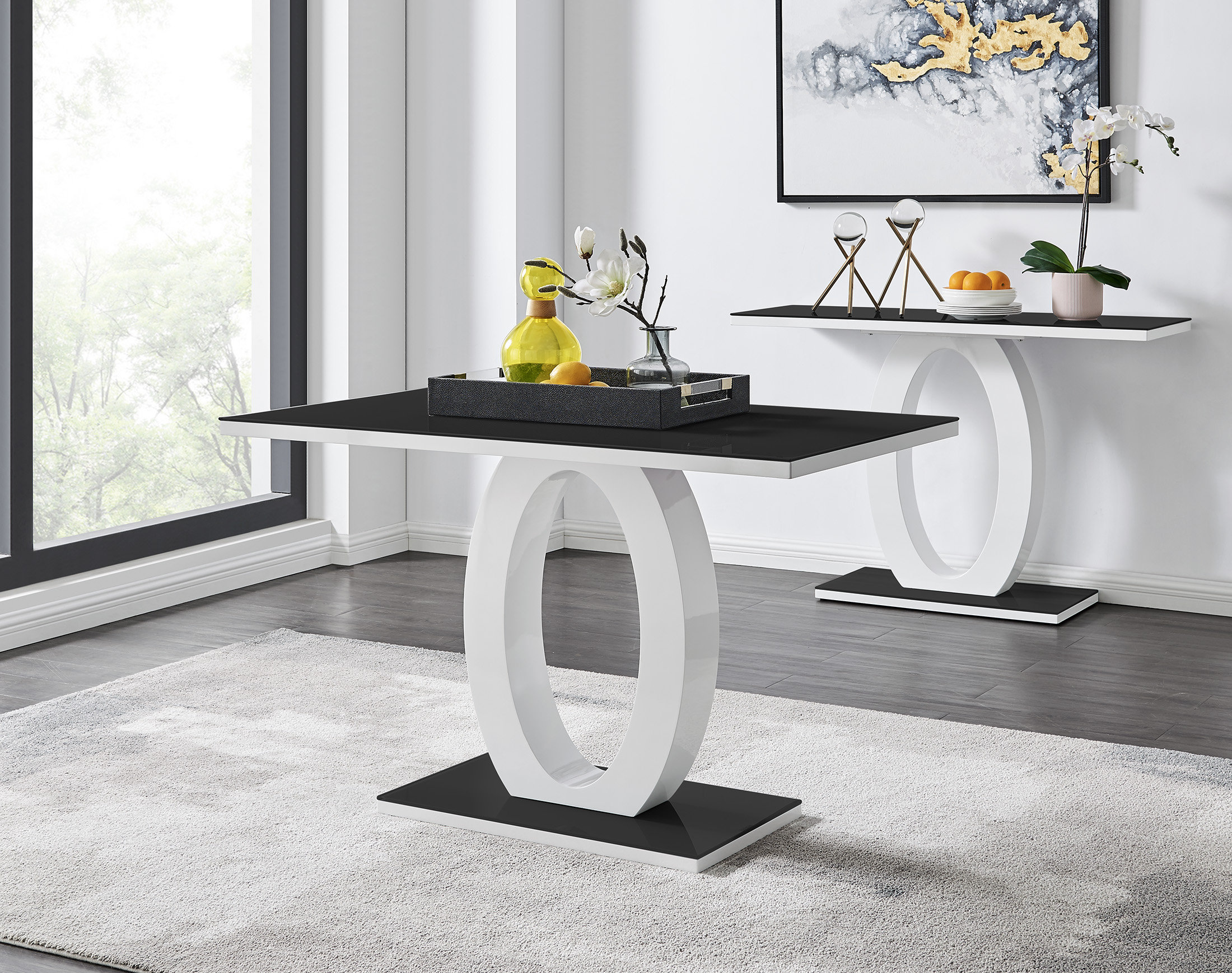 East Urban Home Scottsmoor Modern High Gloss Halo Luxury Dining Table ...