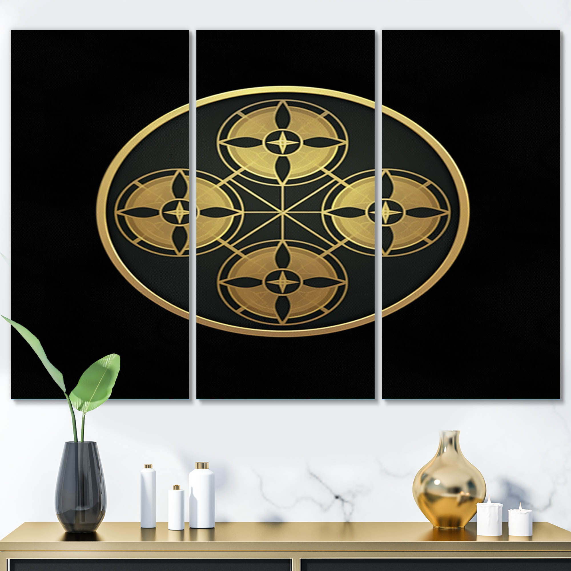 Design Art Sacred Geometry Seal In Gold On Black - Modern Geometric ...