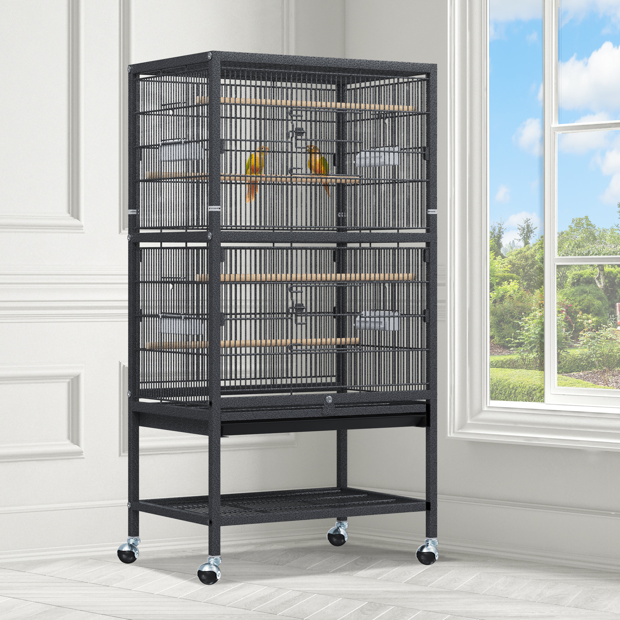 Freeport Park® Kellett Steel Flat Top Floor Bird Cage with Wheels ...