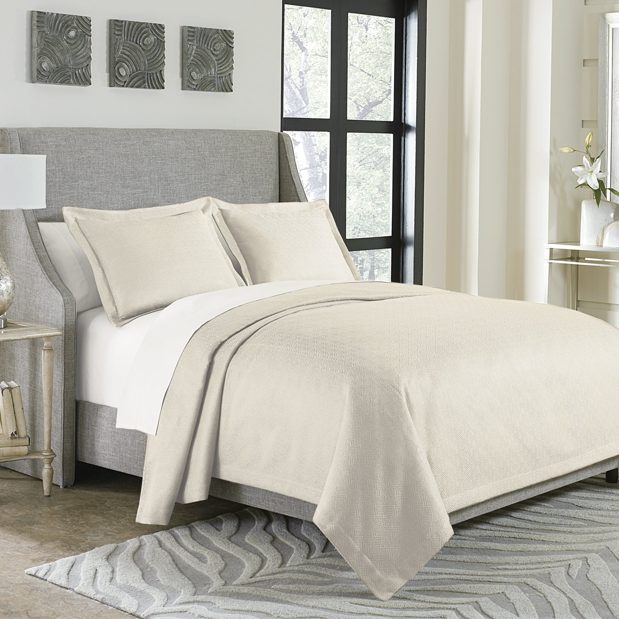 Michael Amini Potenza 3-Piece Queen Bed Throw Set - Pearl | Wayfair
