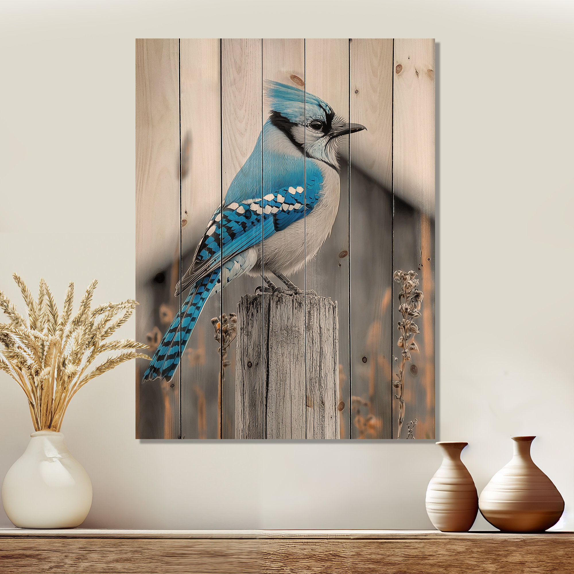 Ophelia & Co. Photo Of Blue Jay In The Farmyard I - Bird Wood Wall ...