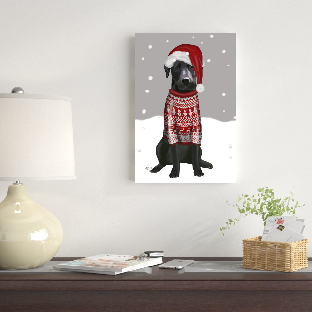 Trinx Black Labrador, Christmas Sweater 1 by Fab Funky - Wrapped Canvas ...