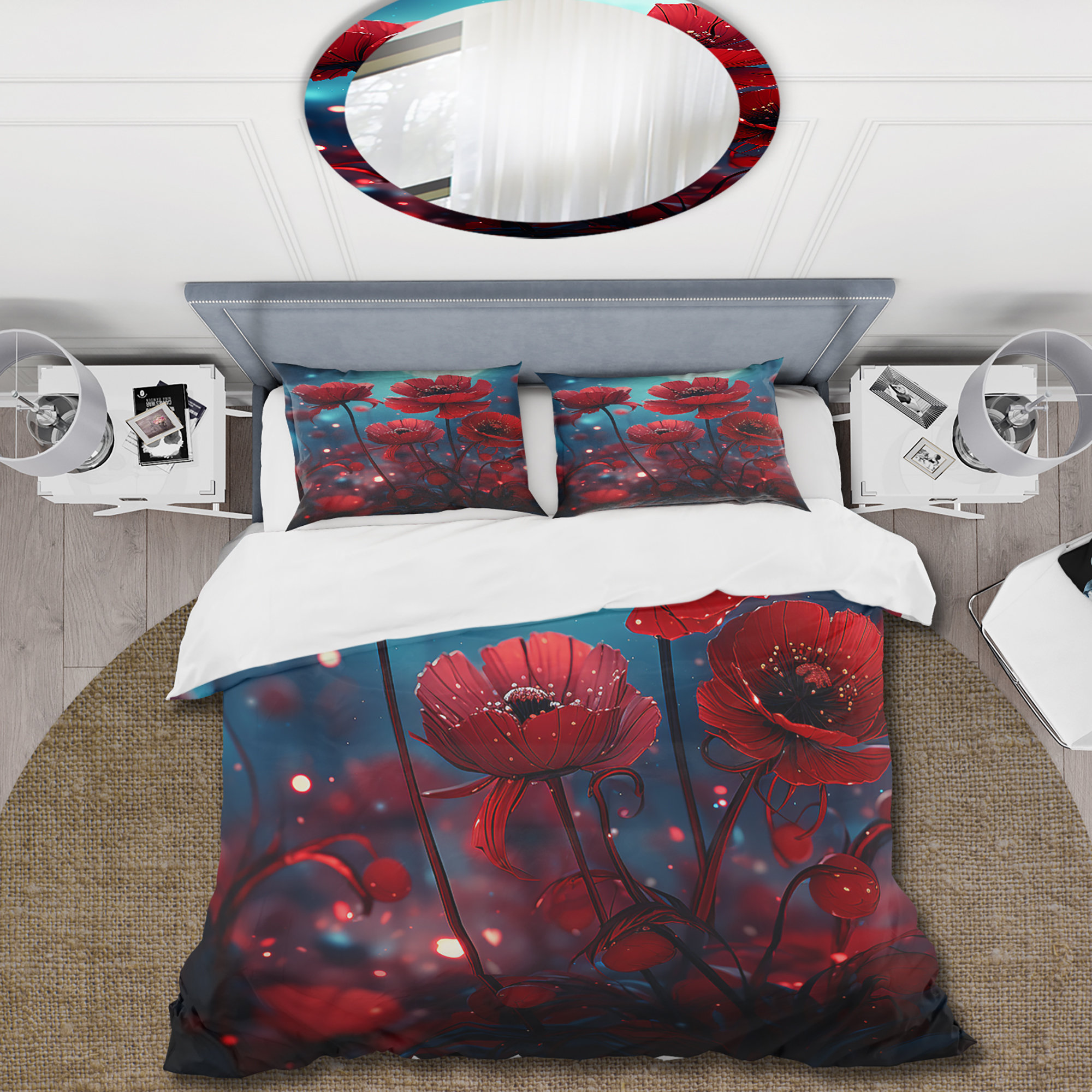 Design Art Ruby Red Poppy Moonlight - Poppies Duvet Cover Set | Wayfair