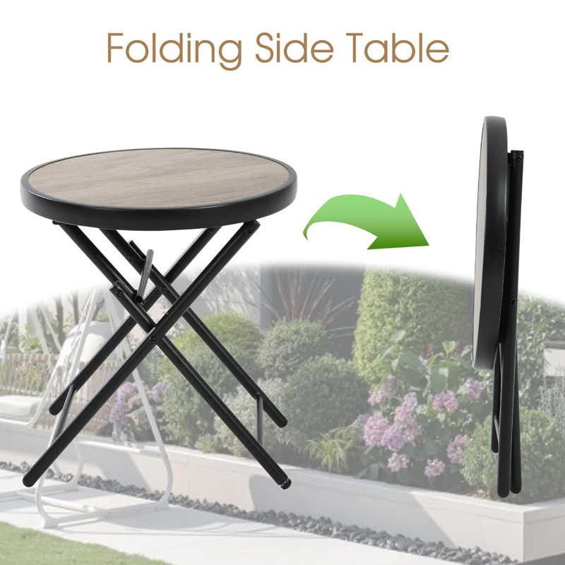 Ebern Designs Folding Patio Side Table with Tempered Glass Tabletop ...