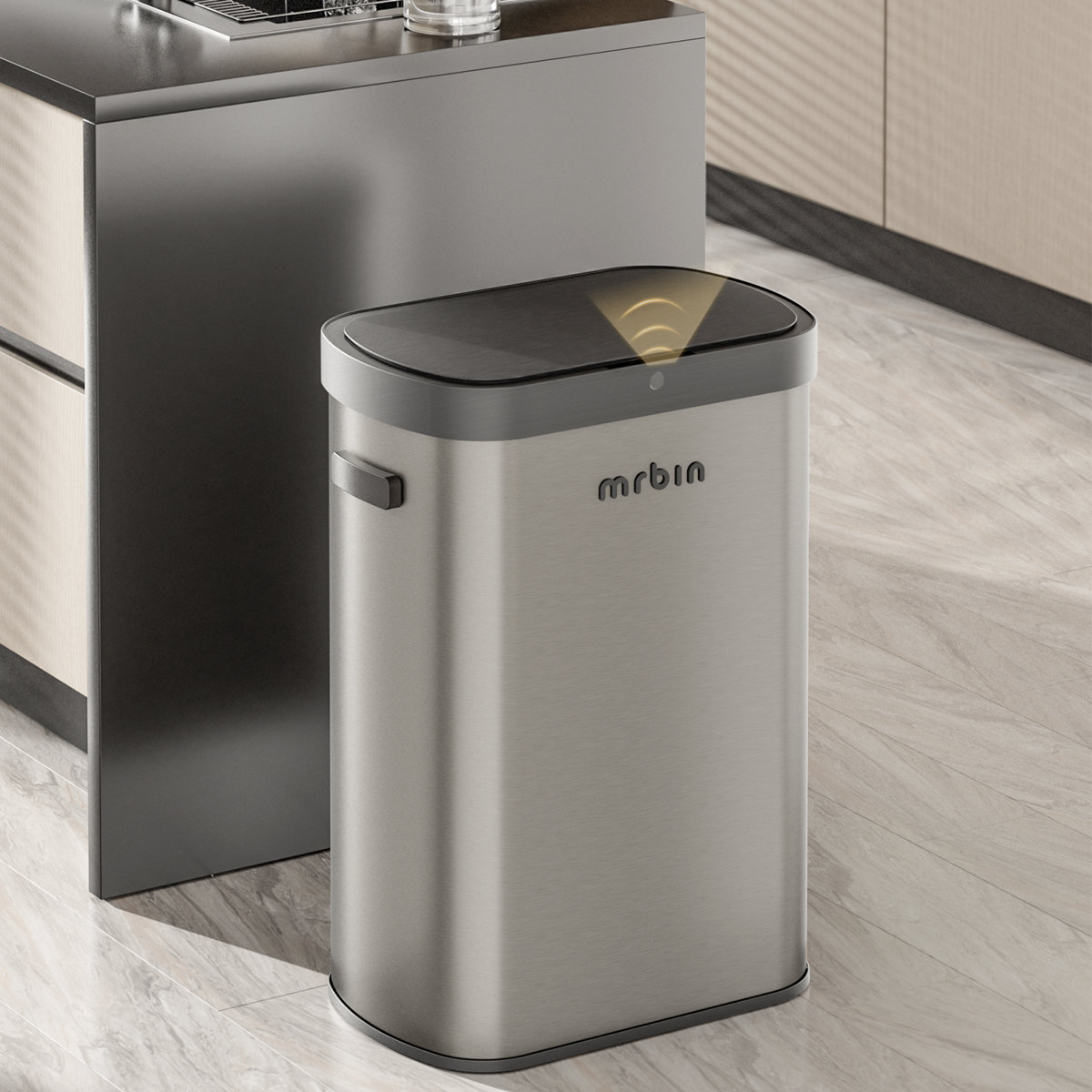 mrbin Stainless Steel Motion Sensor Waste Basket, 50L/13gal Automatic ...