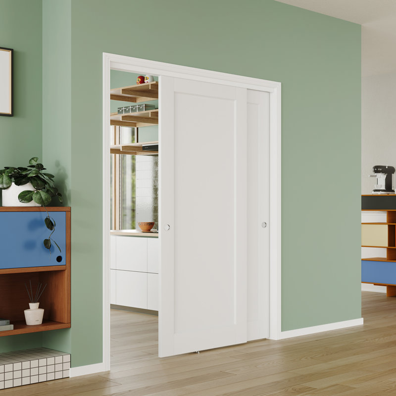 DOOOLI Sliding Closet Door - Single Panel Shaker Style White MDF ...