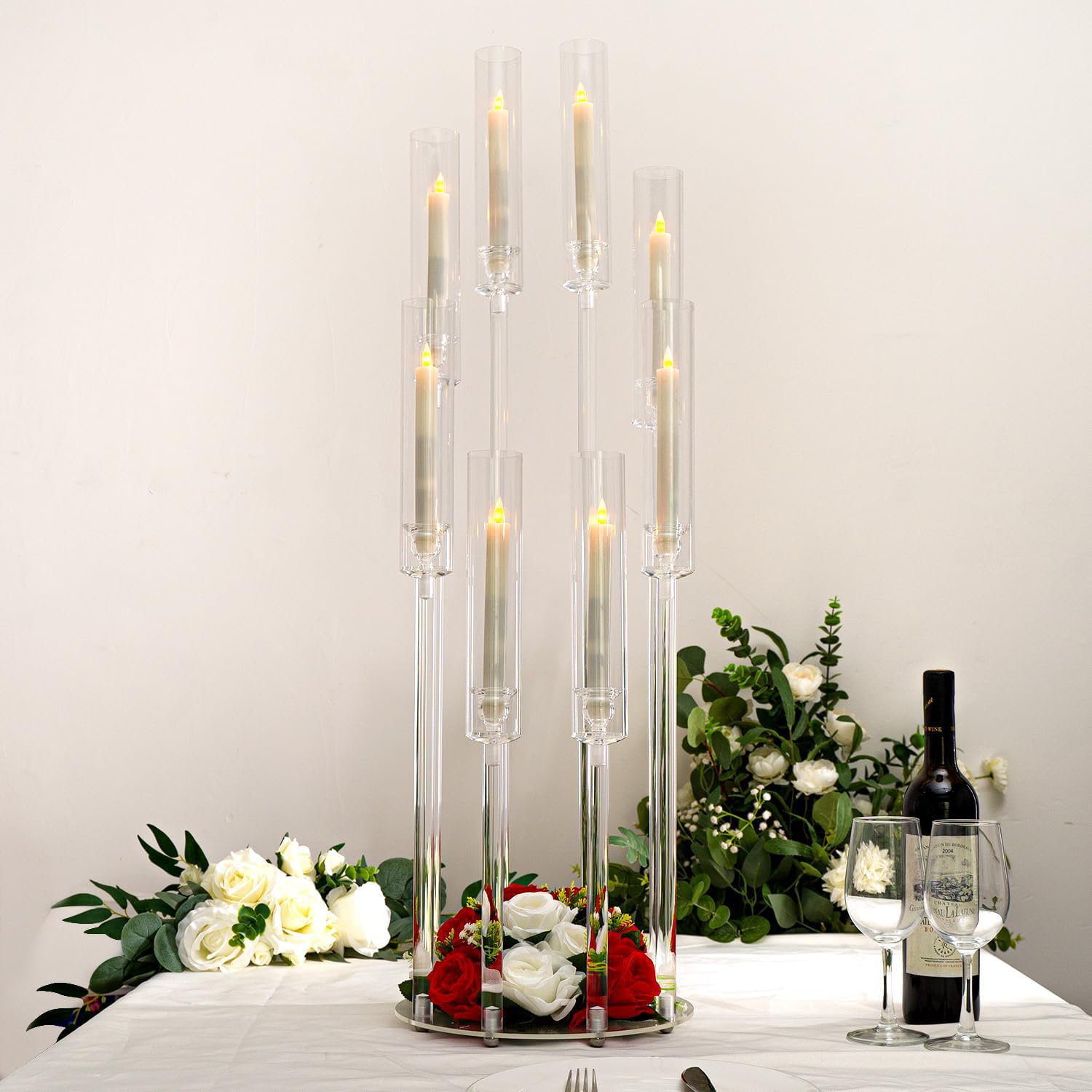 The Holiday Aisle® 8 Arms Clear Candlesticks Holder For Wedding ...