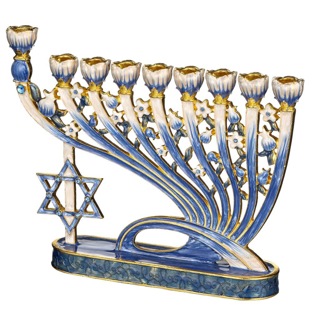 Matashi Crystal Blue Hand Painted Menorah & Reviews | Wayfair