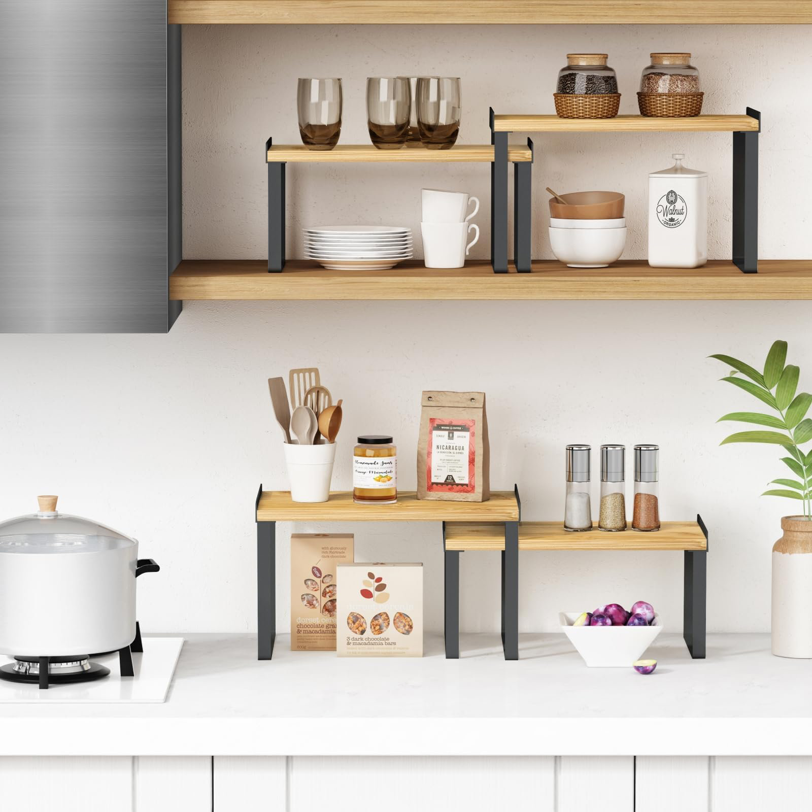 17 Stories Kitchen Cabinet Organizer Shelves Set Of 4, Expandable ...