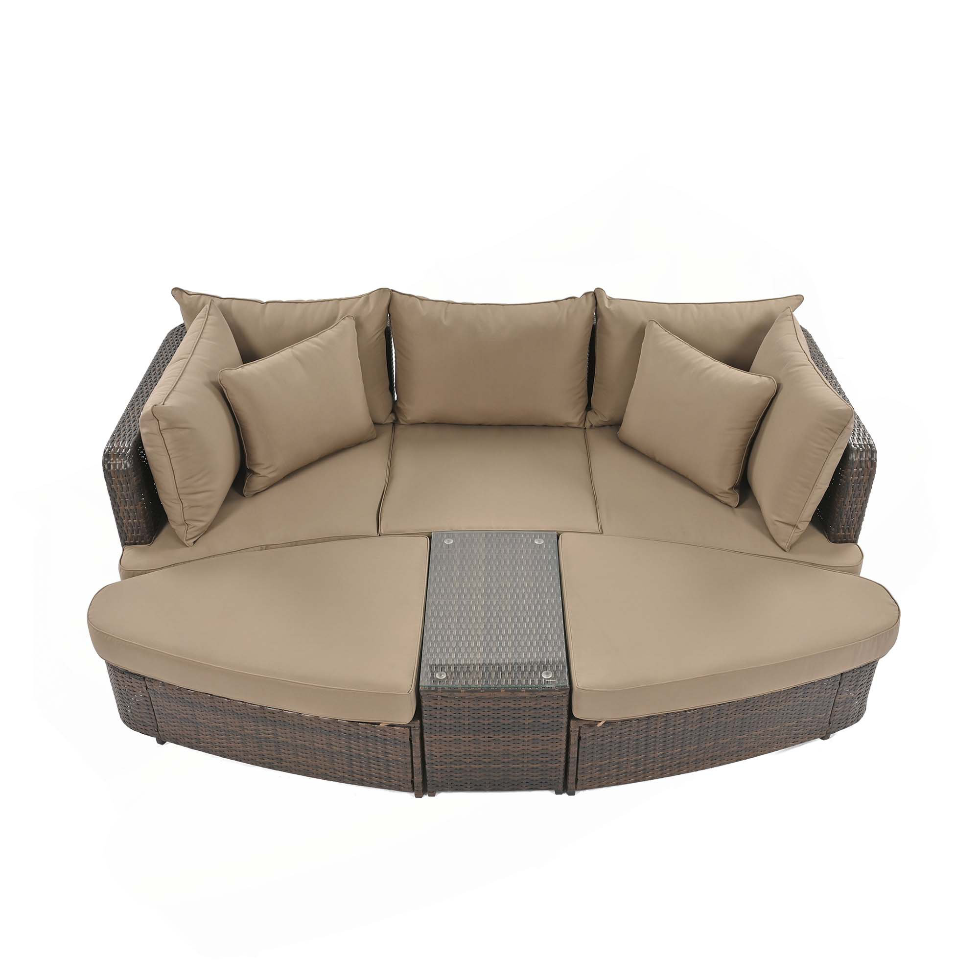 Latitude Run® 6-Piece Patio Outdoor Conversation Round Sofa Set, PE ...