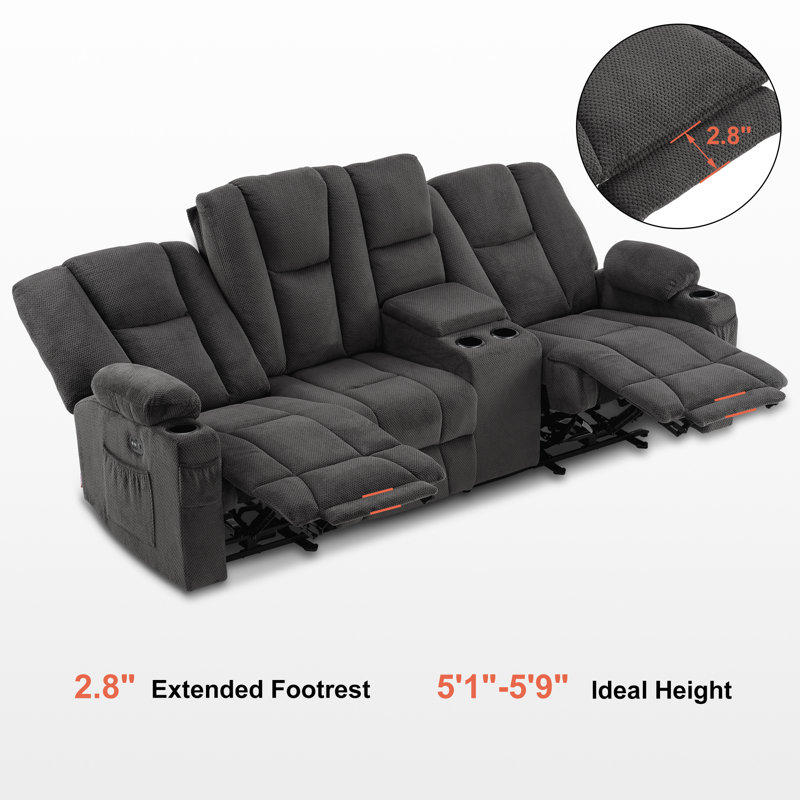 MCombo Power Reclining Sofa with Heat and Massage, USB Ports, Cup ...