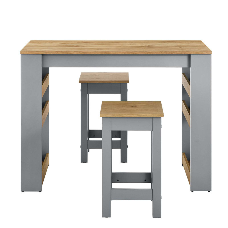 Modway Galley 3-Piece Kitchen Island And Stool Set In Oak Gray | Wayfair