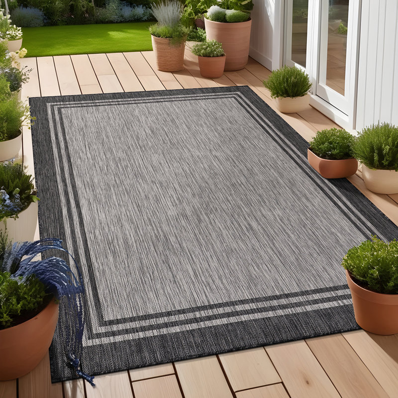 Wade Logan® Waikiki Gray/Dark Gray Indoor/Outdoor Rug & Reviews | Wayfair