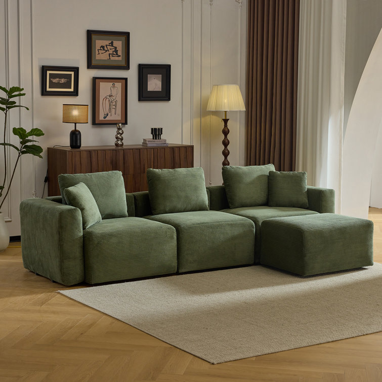 Mercer41 110''W Corduroy ModernCompressed Block Couch With Plush ...