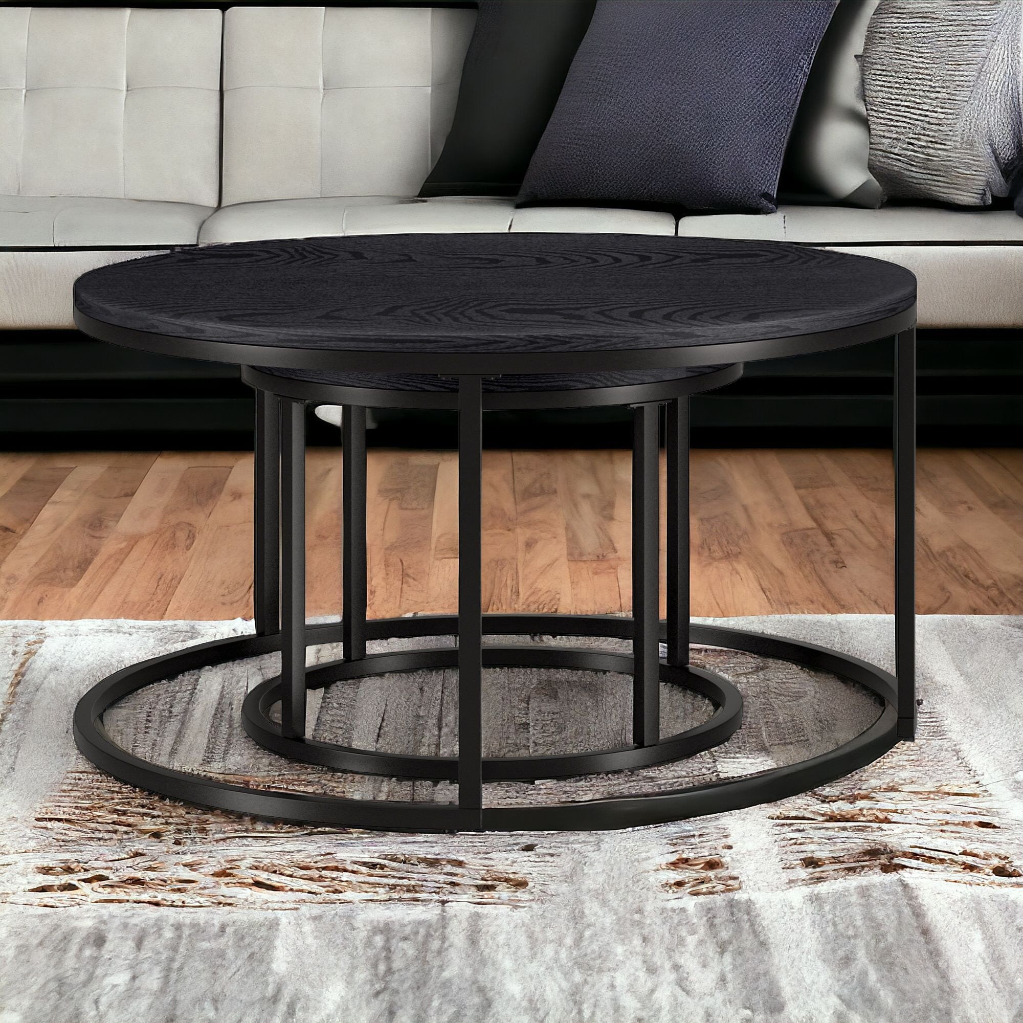 Latitude Run® (Set of Two) 35" Black Steel Round Nested Coffee Tables ...
