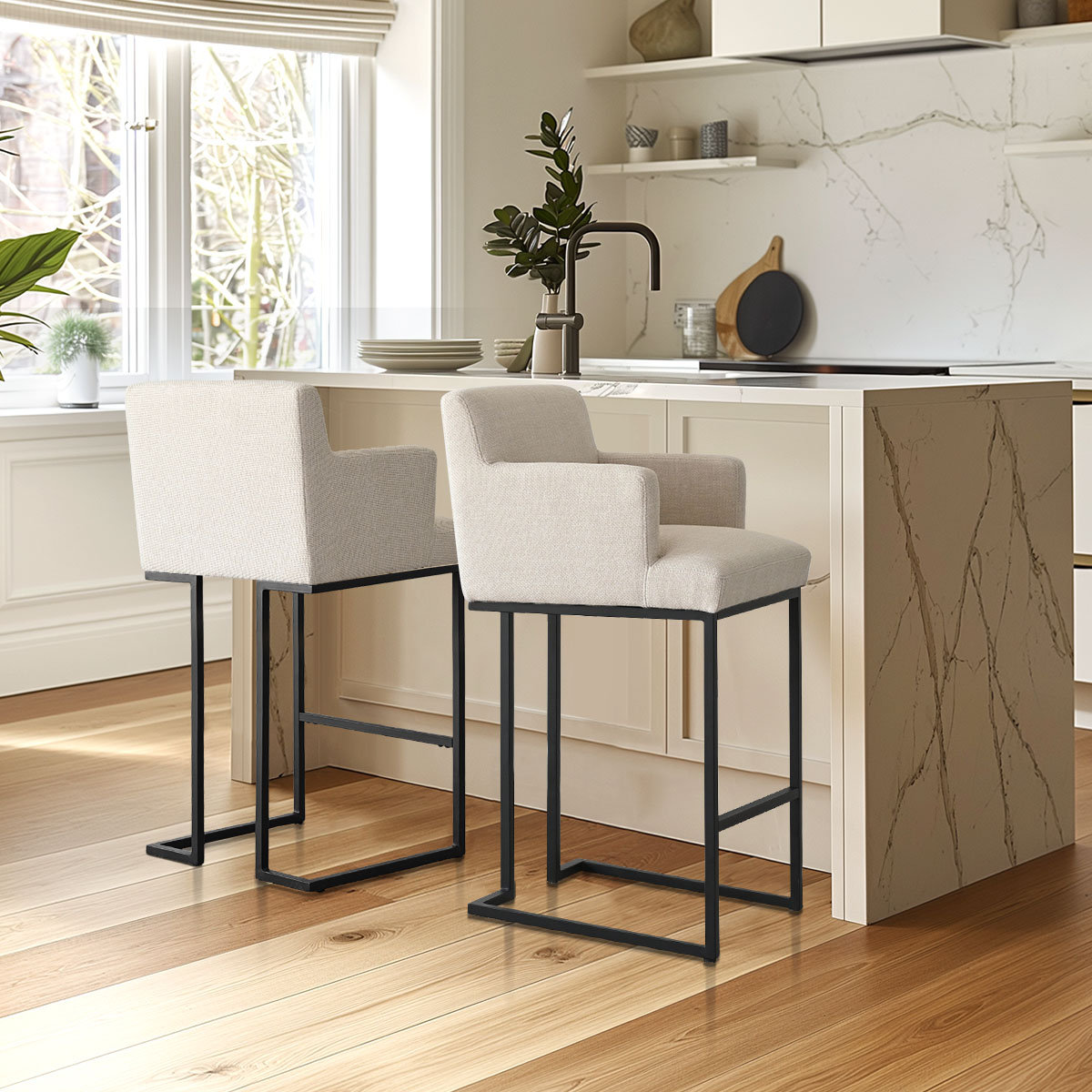 Hokku Designs 28.5 Inch 2 Pieces Upholstered Bar Stool with Arm ...