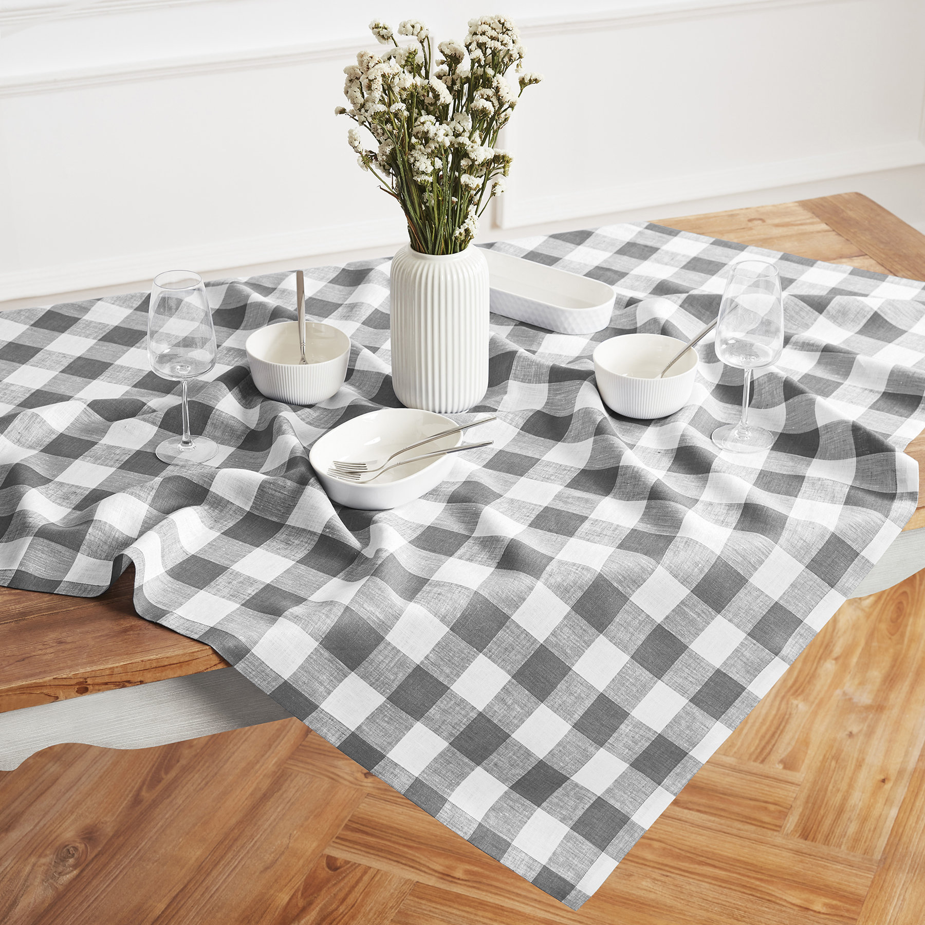 Solino Home Buffalo Check - 100% Pure Linen Square Table Throw | Wayfair