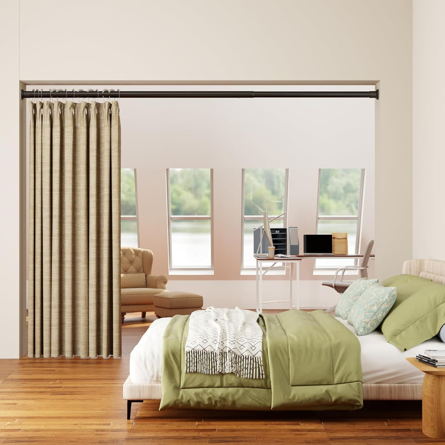 JJbaok Heavy Duty Tension Curtain Rod No Drill Required Adjustable ...