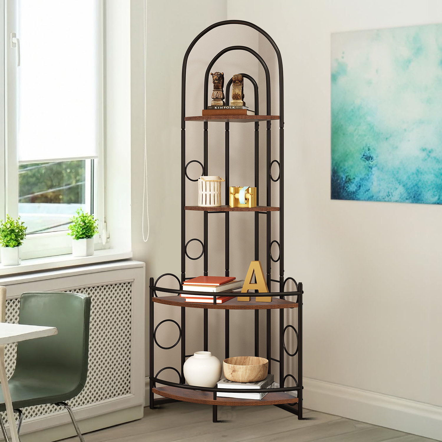17 Stories Modern minimalist Corner Open Shelf with open shelves and ...