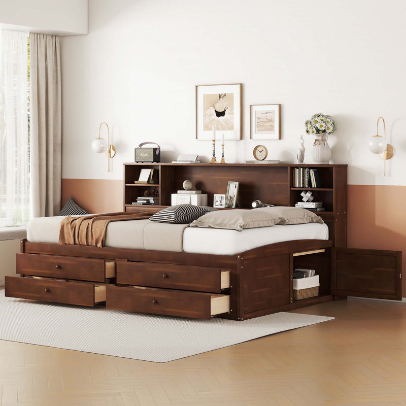 Lark Manor™ Wooden Captain Bed With Built-In Storage Shelves | Wayfair