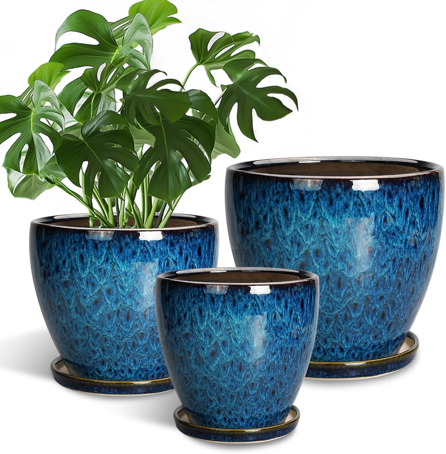 Dakota Fields Set Of 3 Ceramic Plant Pots (10", 8", 6") With Drainage ...